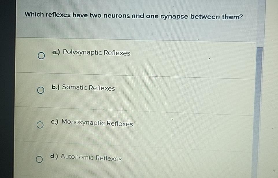 Solved Which reflexes have two neurons and one synapse | Chegg.com