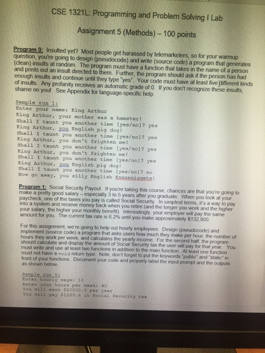 Solved Cse 1321l Programming And Problem Solving I Lab