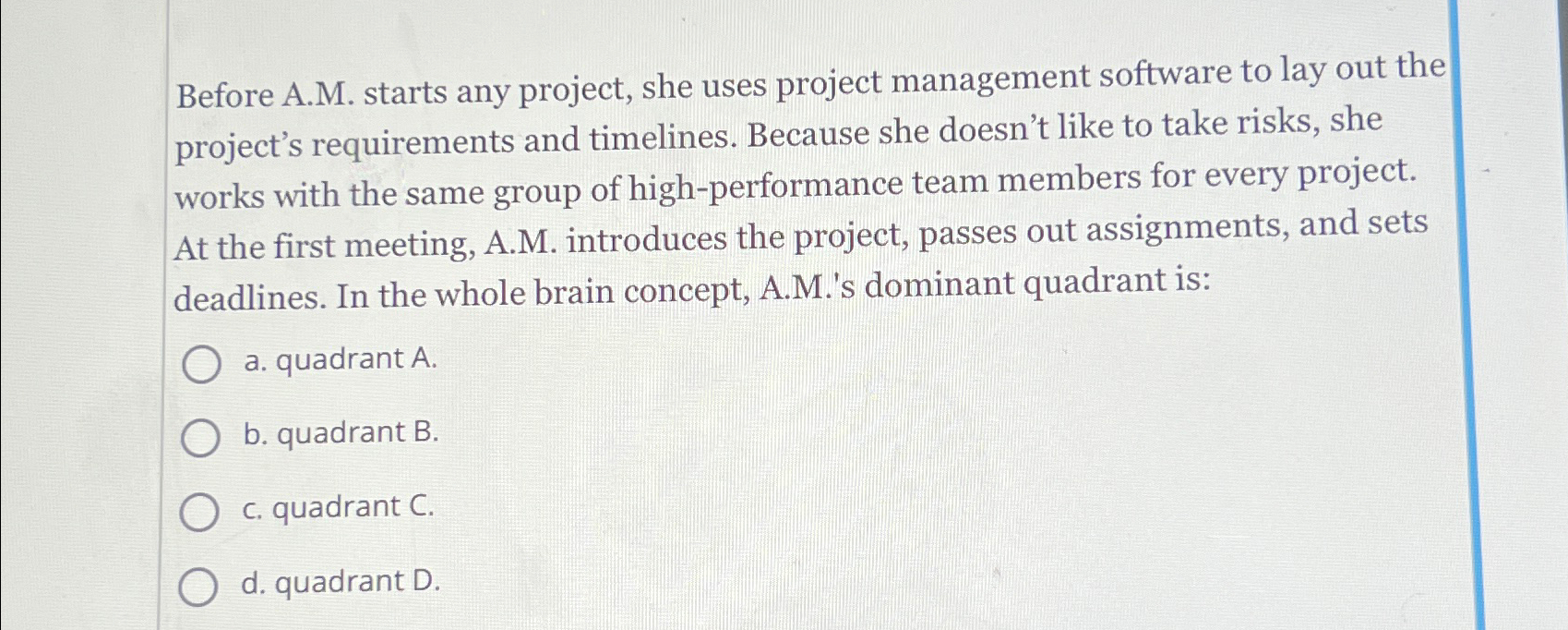 Solved Before A.M. ﻿starts any project, she uses project | Chegg.com