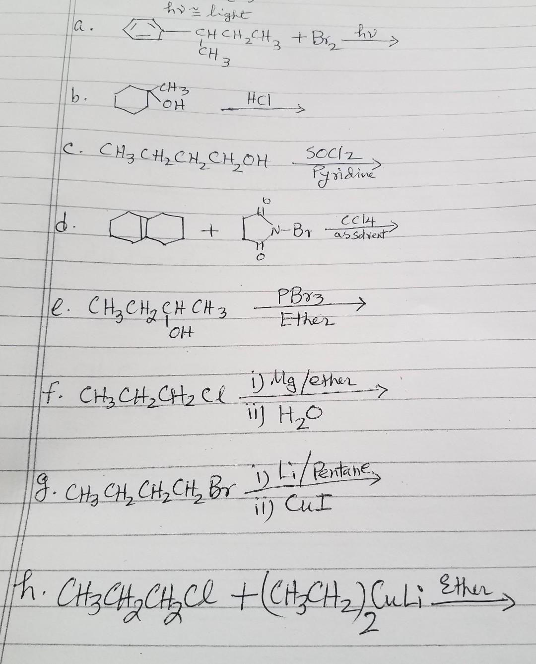 Solved b. KOH3CH3−HCl c. CH3CH2CH2CH2OH Pyridine SOCl2 d. | Chegg.com