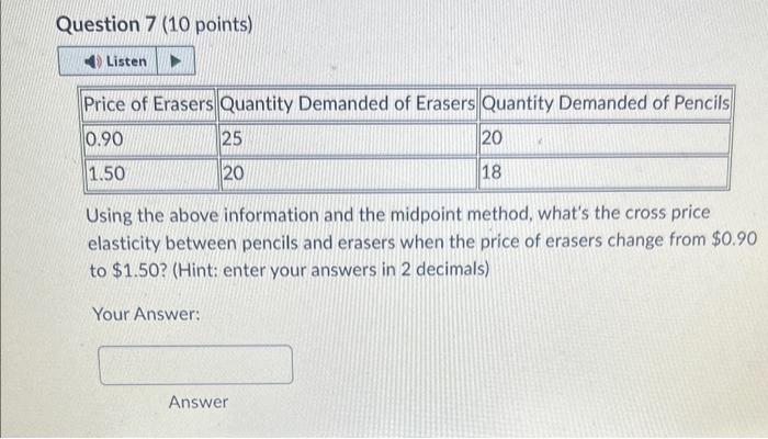 Solved Using the above information and the midpoint method. | Chegg.com