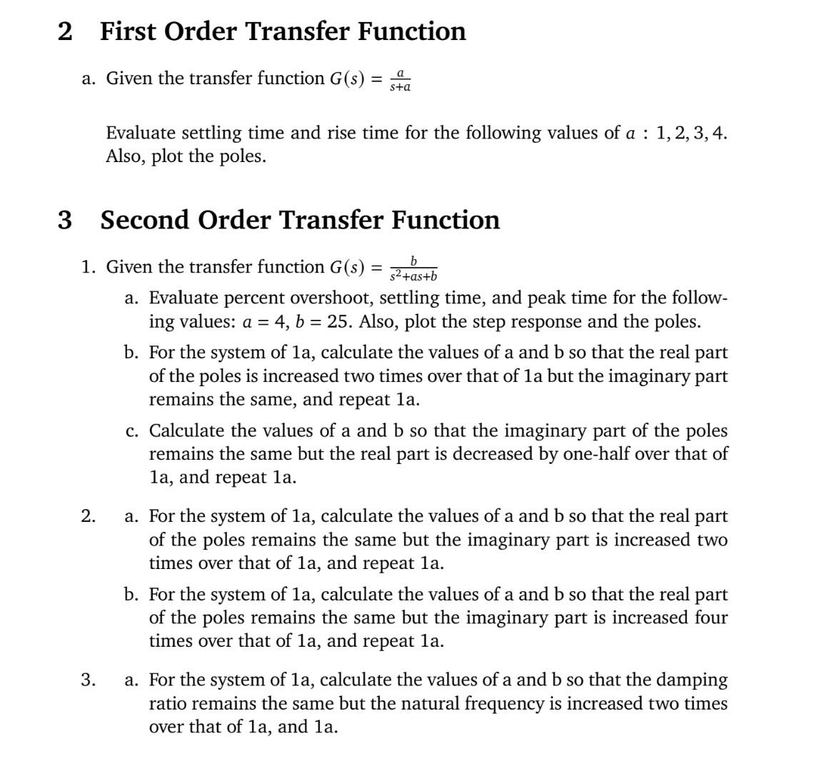 Solved 1. For the first-order systems in section 2, make a | Chegg.com