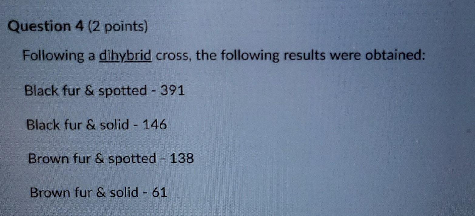 Solved Question 4 ( 2 points) Following a dihybrid cross, | Chegg.com
