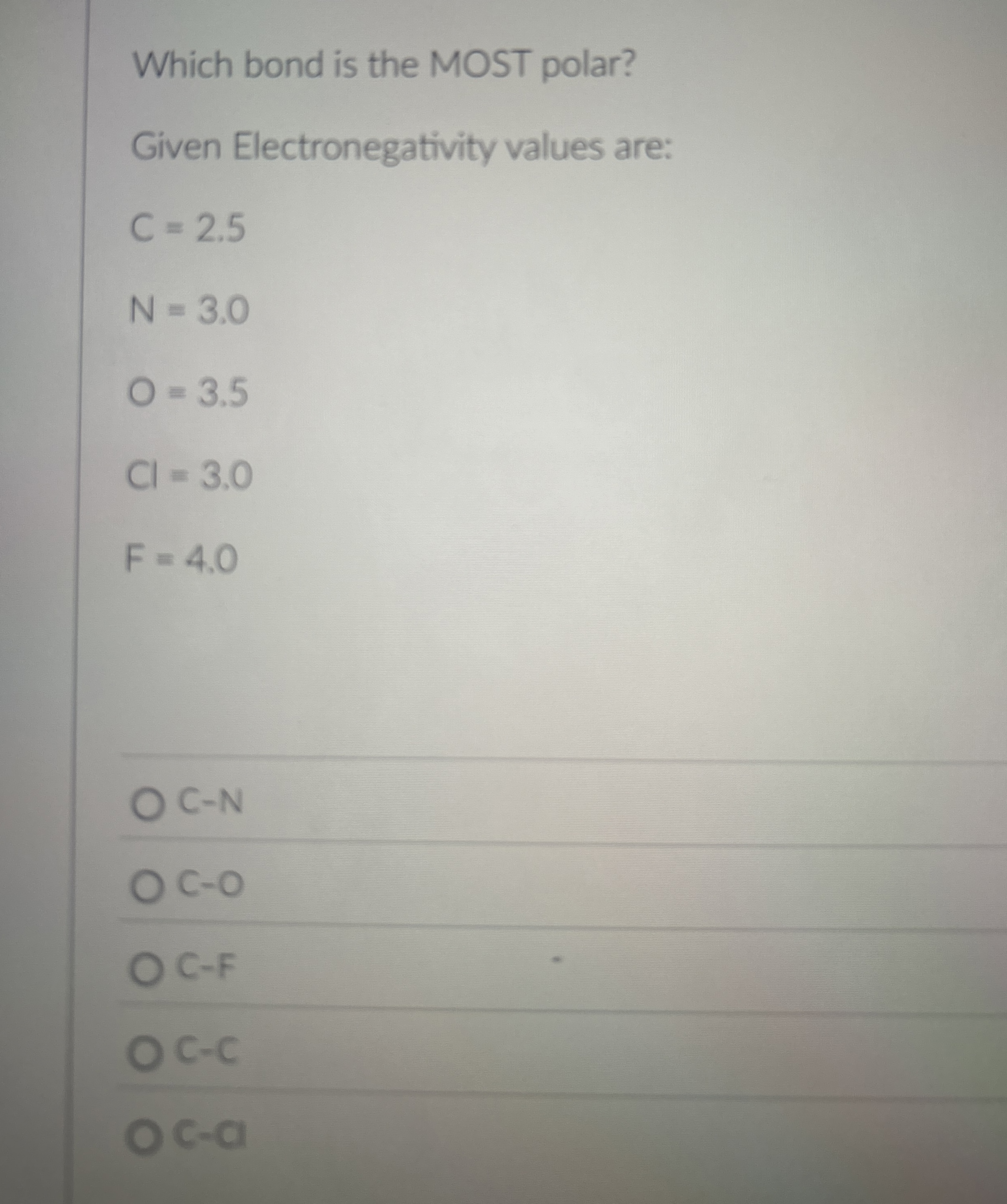 Solved Which bond is the MOST polar?Given Electronegativity | Chegg.com