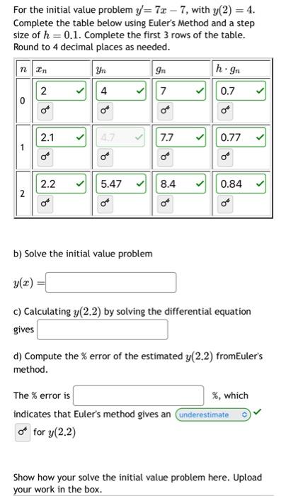Solved For the initial value problem y′=7x−7, with y(2)=4. | Chegg.com