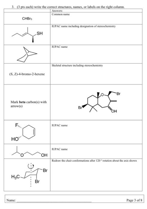 Solved 3. (3 pts each) write the correct structures, names, | Chegg.com