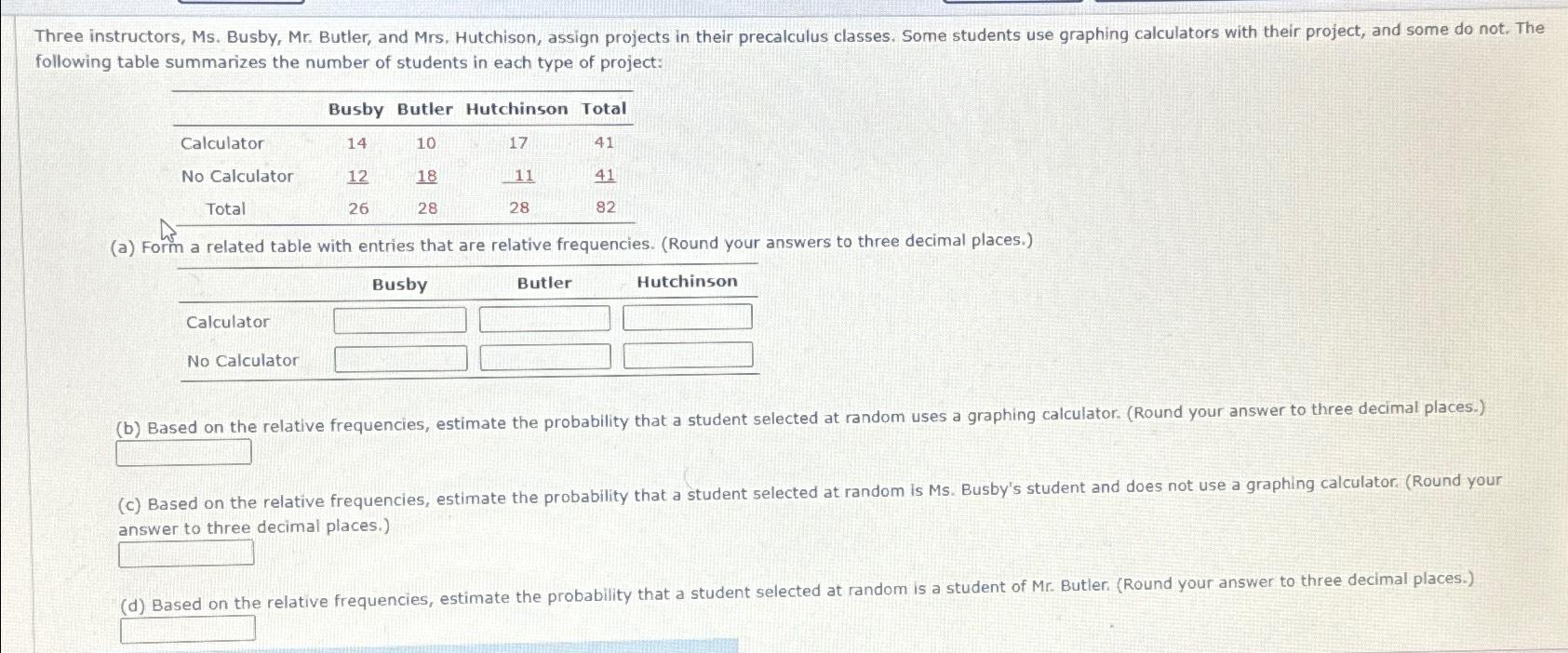 Solved following table summarizes the number of students in | Chegg.com