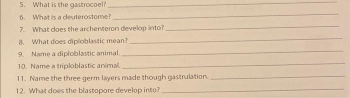 Solved 5. What is the gastrocoel? 6. What is a deuterostome? | Chegg.com