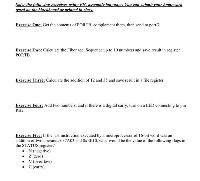 Solved Solve the following exercises using PIC assembly | Chegg.com