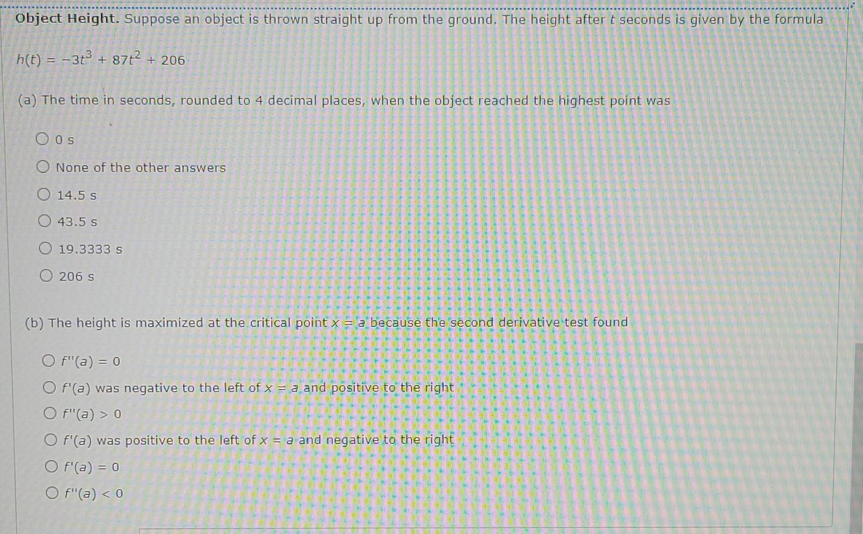 Solved Object Height. Suppose an object is thrown straight | Chegg.com