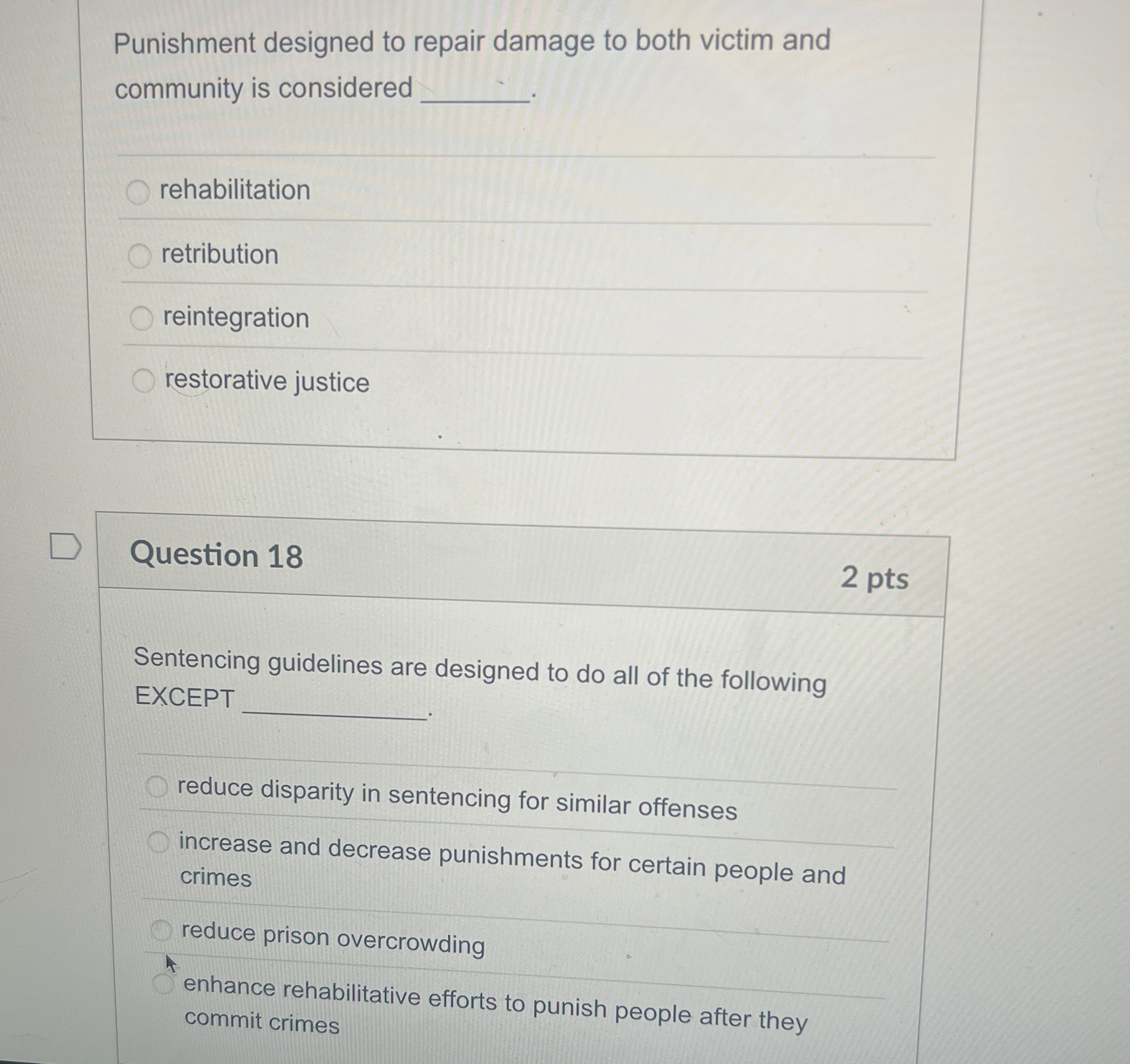 Solved Punishment designed to repair damage to both victim | Chegg.com