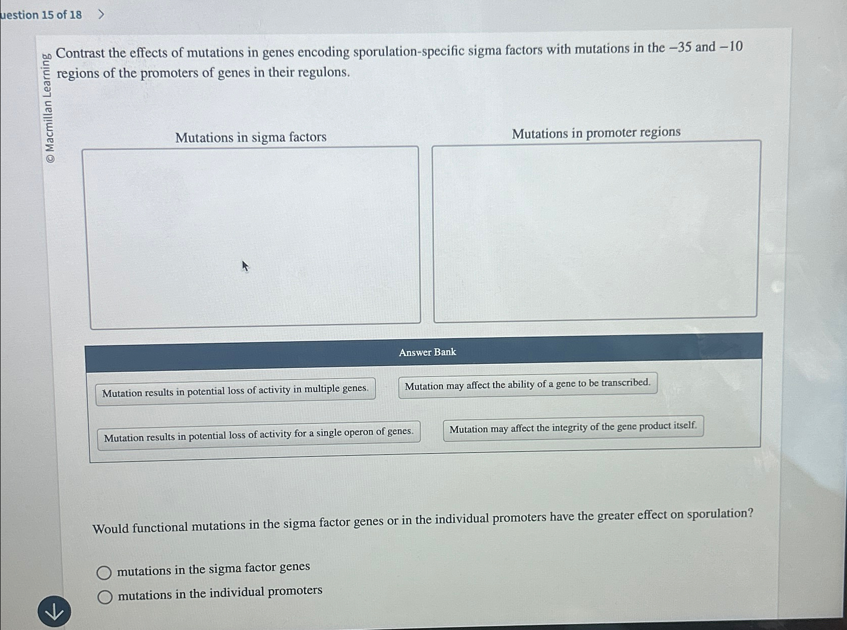 Solved uestion 15 ﻿of 18Contrast the effects of mutations in | Chegg.com