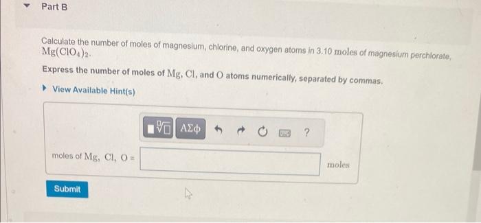 Solved Calculate the number of moles of magnesium, chlorine, | Chegg.com