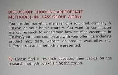 Solved DISCUSSION: CHOOSING APPROPRIATE METHOD(S) (IN-CLASS | Chegg.com