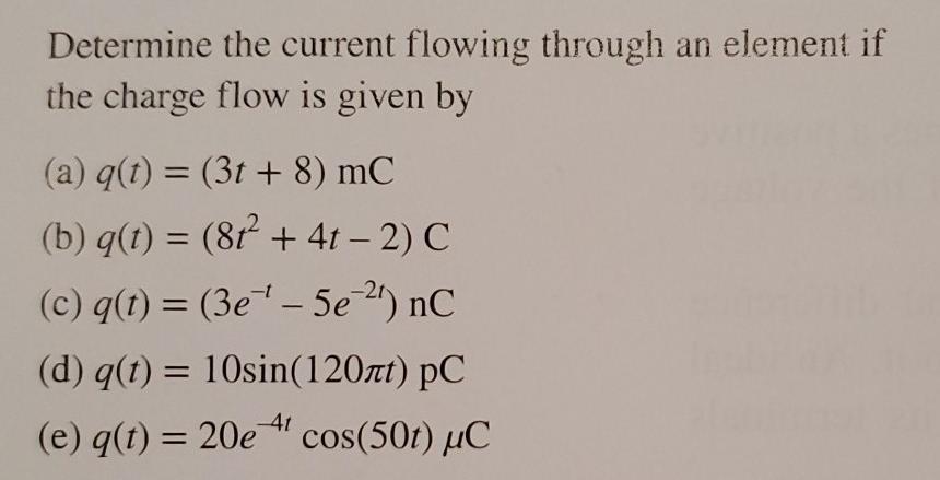 Solved Determine the current flowing through an element if | Chegg.com