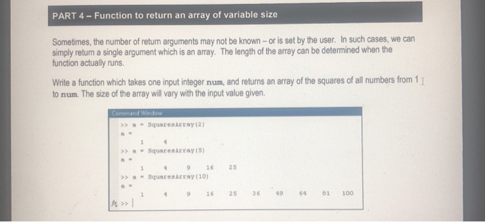Solved PART 4 - Function to return an array of variable size | Chegg.com