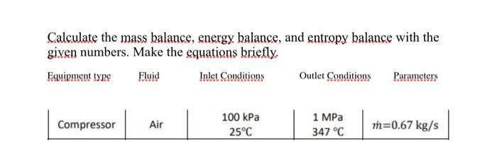 Solved Calculate the mass balance, energy balance, and | Chegg.com
