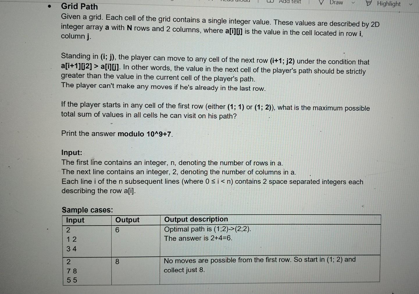 Solved Add text Draw Highlight Grid Path Given a grid. Each | Chegg.com
