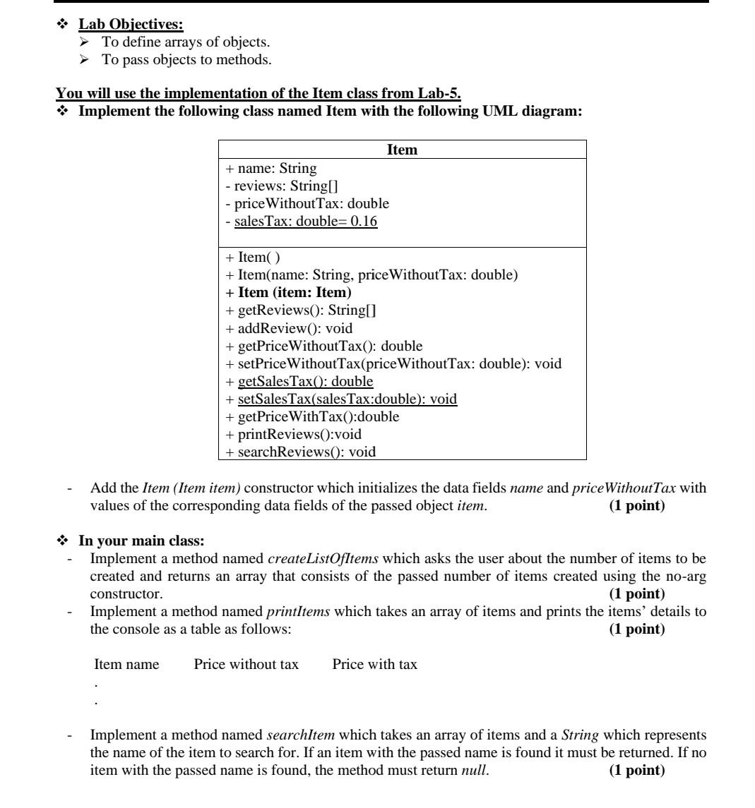 Solved * Lab Objectives: To define arrays of objects. To | Chegg.com