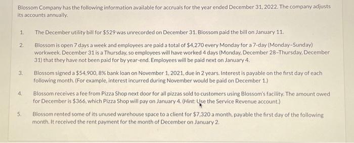 Solved Blossom Company has the following information | Chegg.com