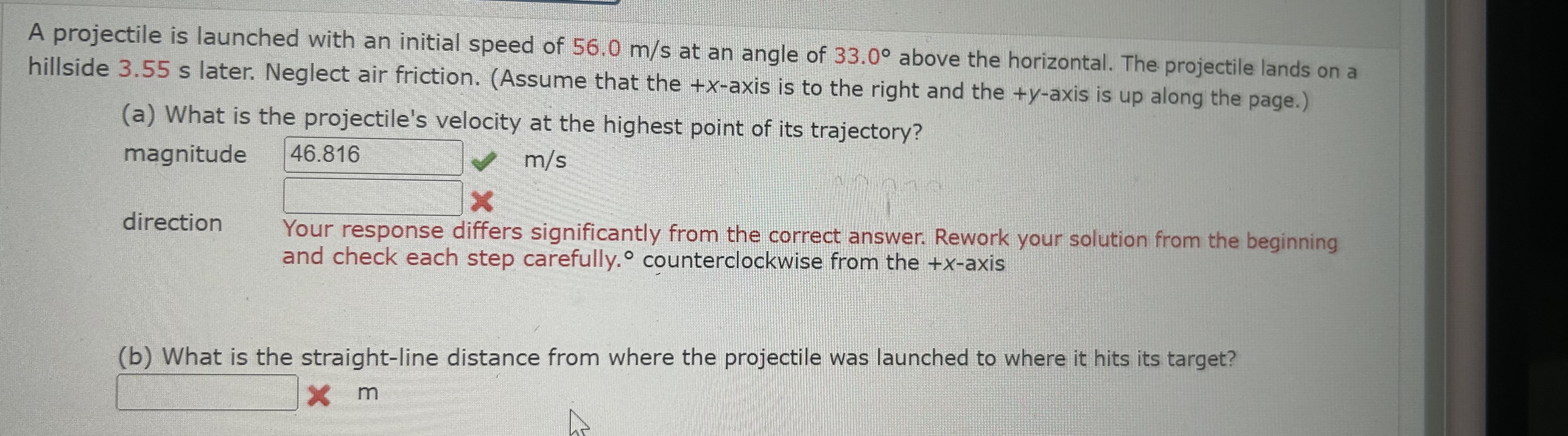 Solved A projectile is launched with an initial speed of | Chegg.com
