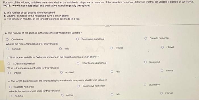 Solved For each of the following variables, determine | Chegg.com