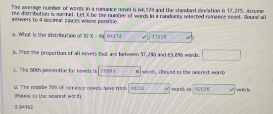 Solved The average number of words in a romance novel is | Chegg.com
