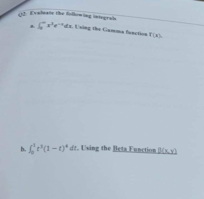 Solved Q2. Evaluate the following integrals a. ∫0∞x3e−xdx. | Chegg.com