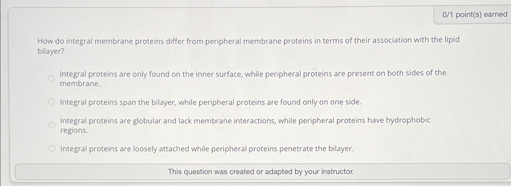 Solved 0/1 ﻿point(s) ﻿earnedHow do integral membrane | Chegg.com