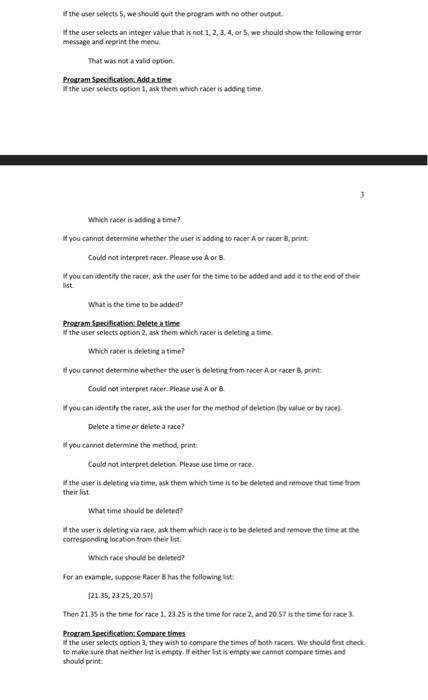 Solved If the user selects 5 , we should quit the program | Chegg.com