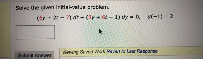 Solved Solve the given initial-value problem. (6y + 2t - 7) | Chegg.com