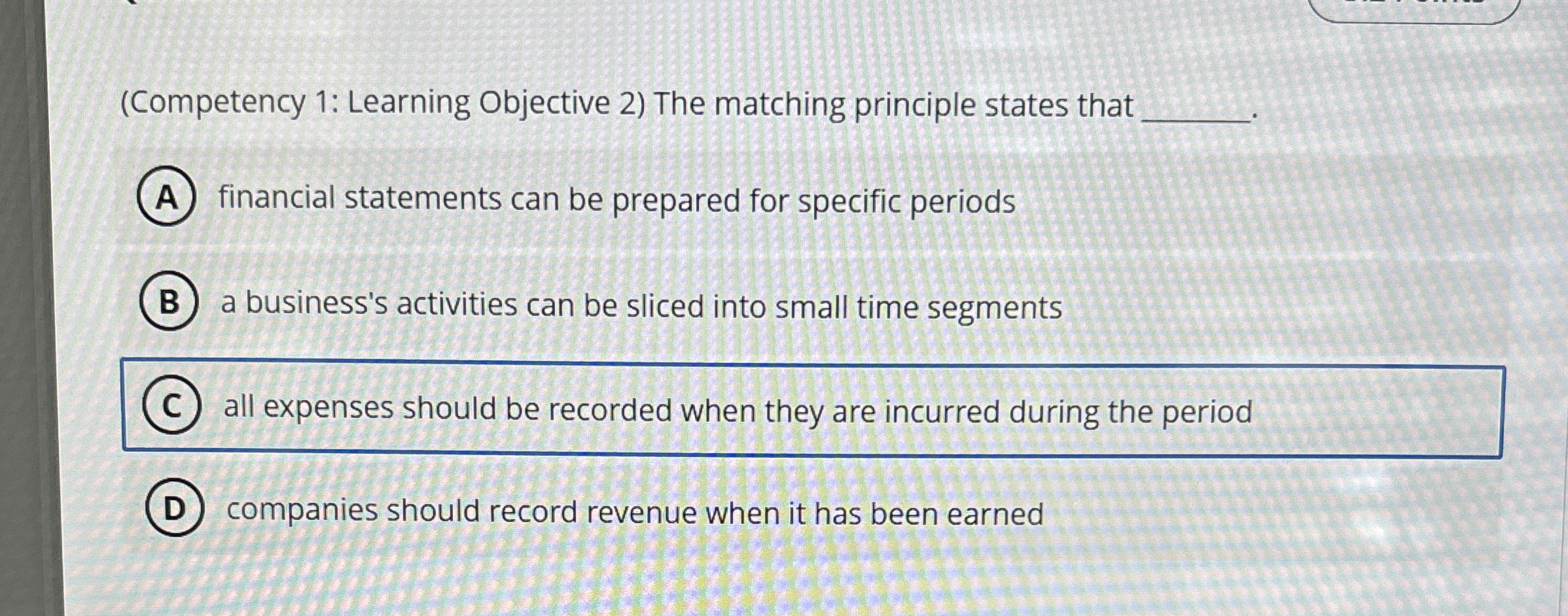 Solved (Competency 1: Learning Objective 2) ﻿The matching | Chegg.com