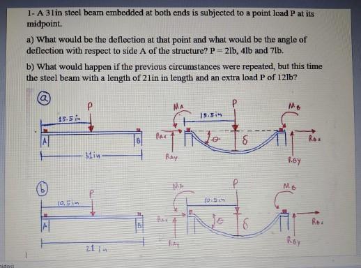 Solved 1- A 31in steel beam embedded at both ends is | Chegg.com