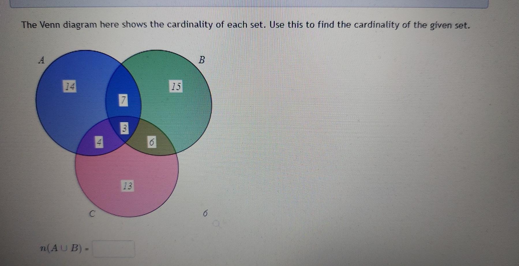 Solved The Venn diagram here shows the cardinality of each | Chegg.com