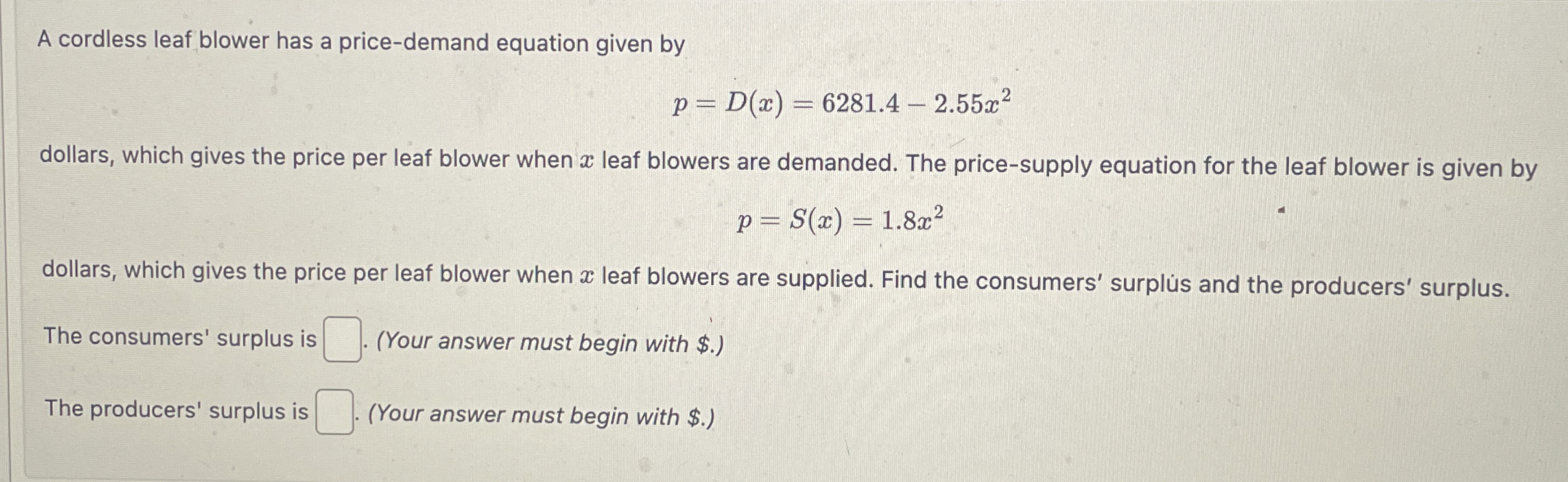 Solved A cordless leaf blower has a price-demand equation | Chegg.com