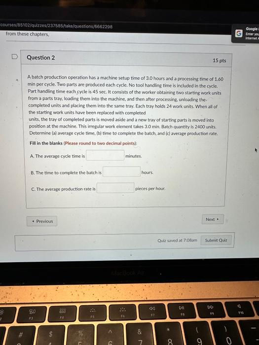 Solved A batch production operation has a machine setup time | Chegg.com