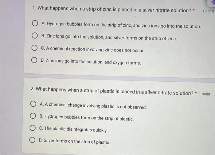 Solved 1. What happens when a strip of zinc is placed in a | Chegg.com