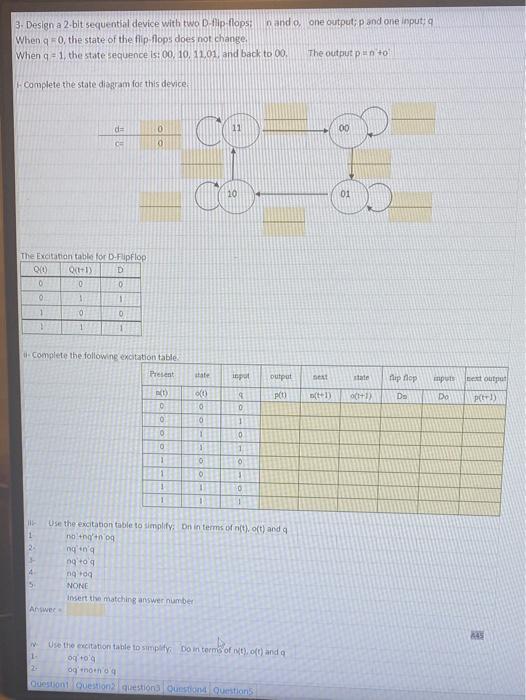 Solved 3. Design a 2-bit sequential device with two Dip | Chegg.com