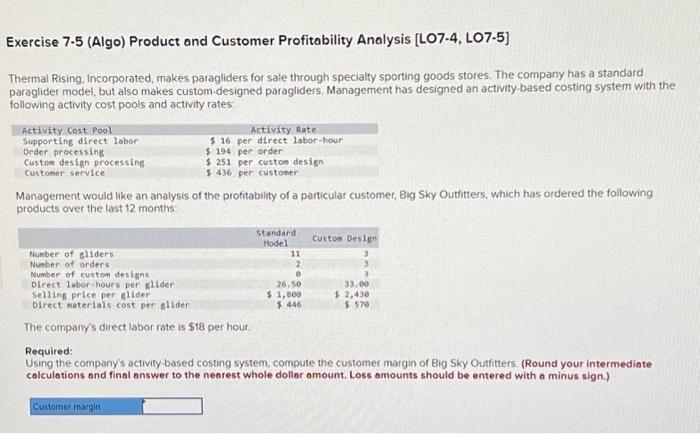 Solved Exercise 7-5 (Algo) Product and Customer | Chegg.com