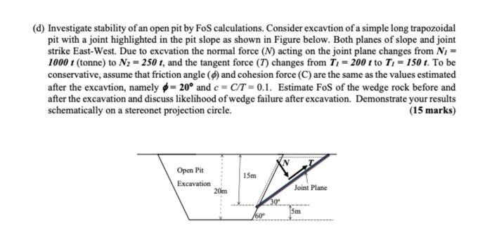 Solved (d) Investigate stability of an open pit by FoS | Chegg.com
