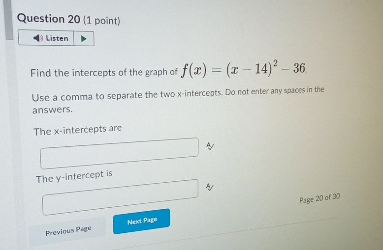 Solved Question 20 (1 point)Find the intercepts of the | Chegg.com Solved Question 20 (1 point)Find the intercepts of the | Chegg.com