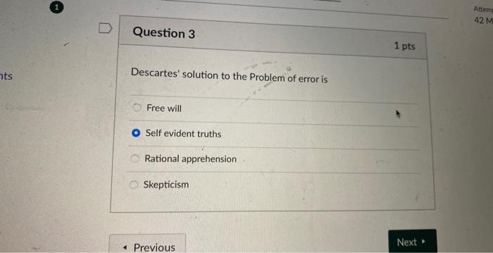 Descartes' solution to the Problem of error is Free | Chegg.com
