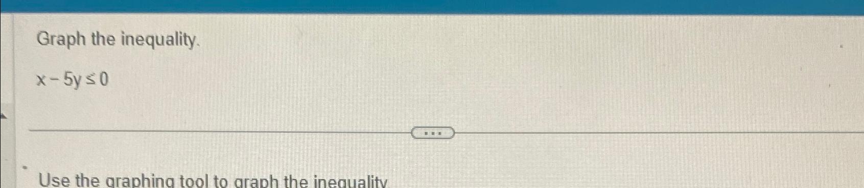 Solved Graph the inequality.x-5y≤0Use the graphing tool to | Chegg.com