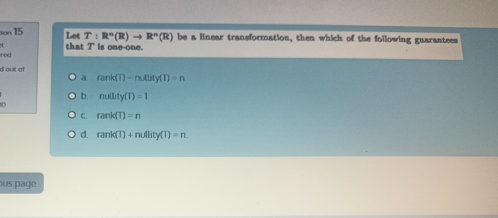 Solved Let T:Rn(R)→Rn(R) ﻿be a. ﻿lineax transformatlon, then | Chegg.com