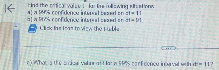 Solved K Find the critical value t for the following | Chegg.com