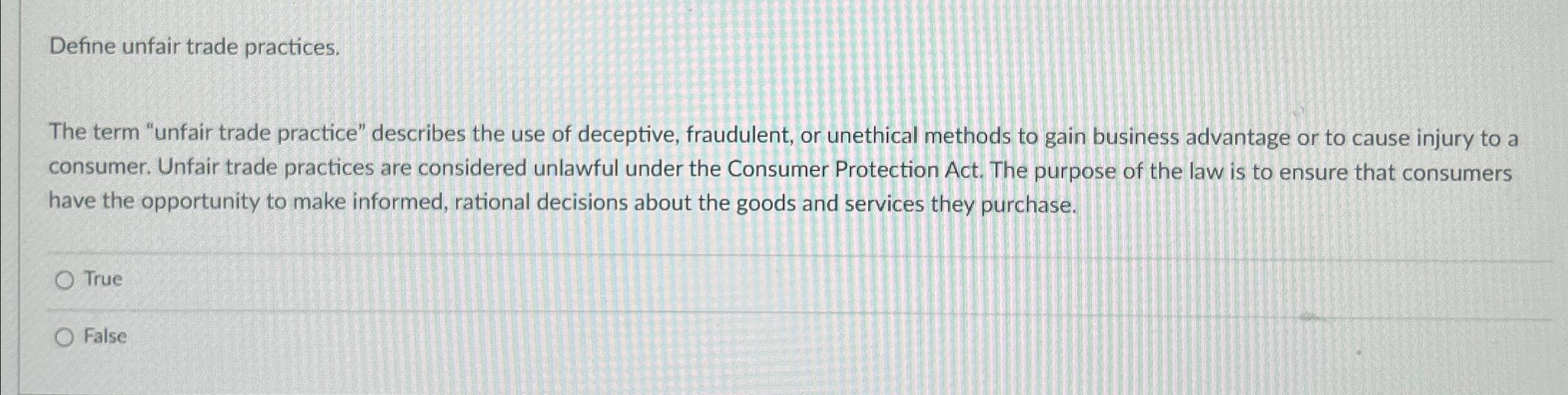 Solved Define unfair trade practices.The term "unfair trade | Chegg.com