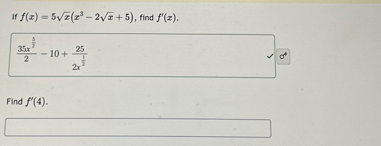 Solved If f(x)=5x2(x3-2x2+5), ﻿find f'(x) | Chegg.com