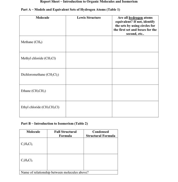 Solved Report Sheet - Introduction to Organic Molecules and | Chegg.com