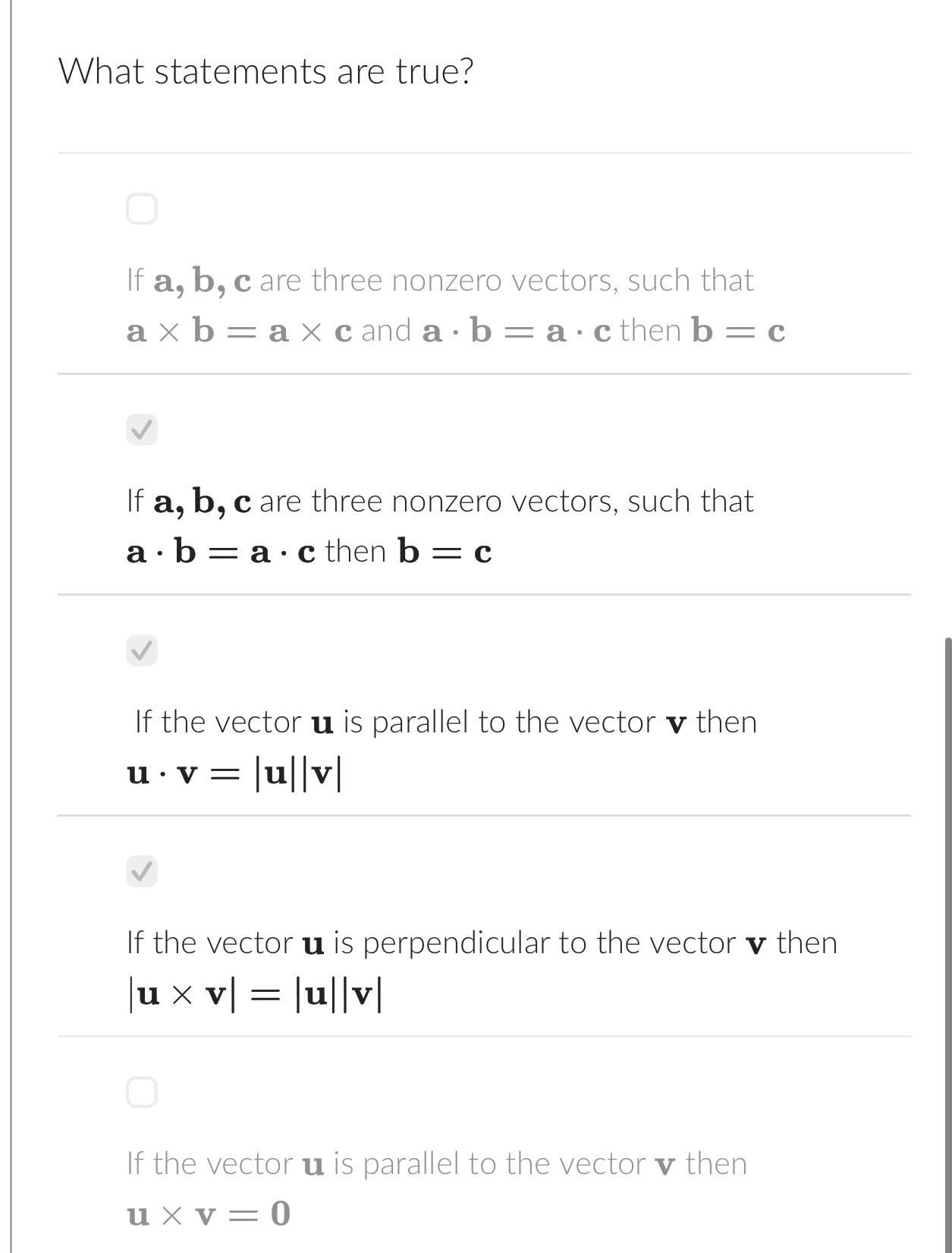 Solved What statements are true?If a,b,c ﻿are three nonzero | Chegg.com