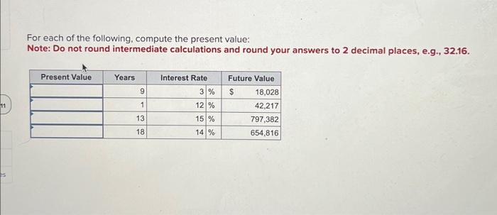Solved For each of the following, compute the present value: | Chegg.com